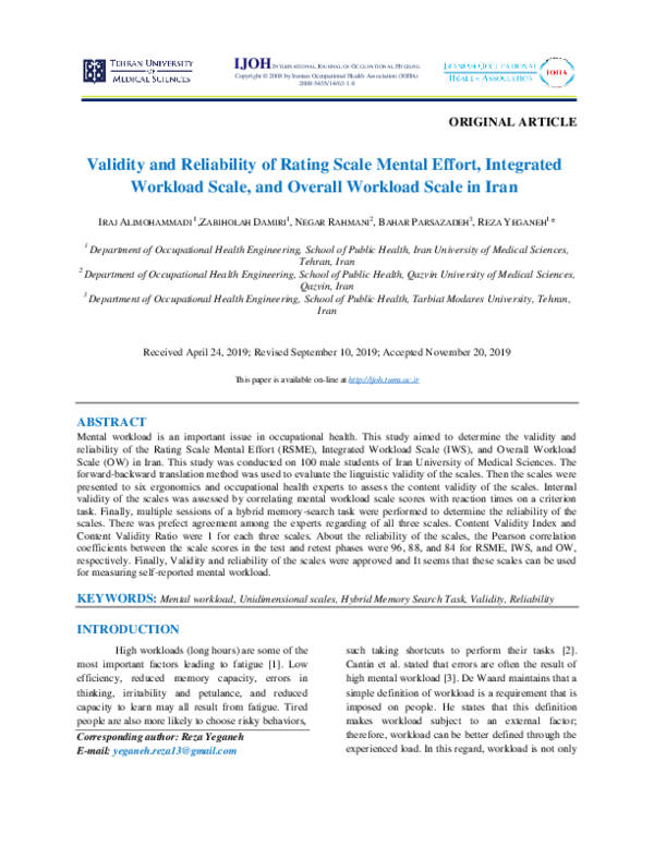 (PDF) Validity and Reliability of Rating Scale Mental Effort ...