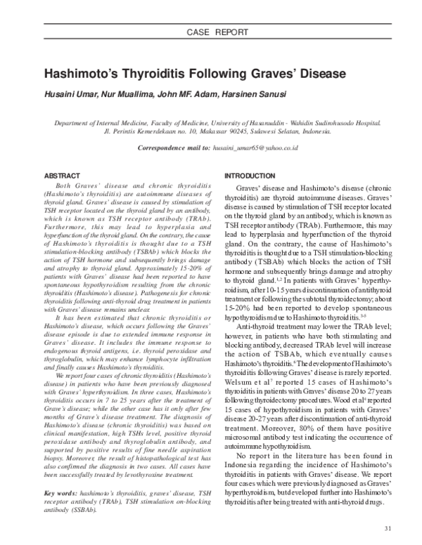 (PDF) Hashimoto's thyroiditis following Graves' disease