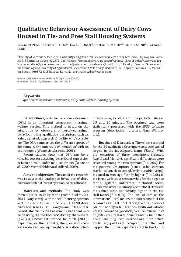 (PDF) Qualitative Behaviour Assessment of Dairy Cows Housed in Tie- and ...
