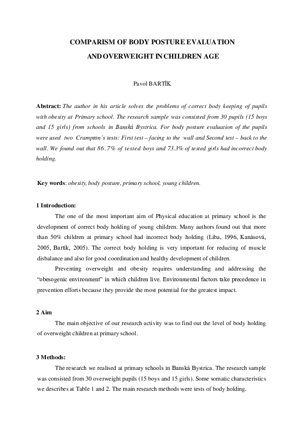 (PDF) Comparism of Body Posture Evaluation and Overweight in Children Age