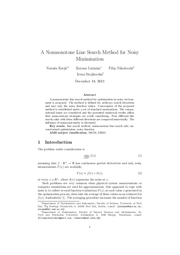 (PDF) A nonmonotone line search method for noisy minimization