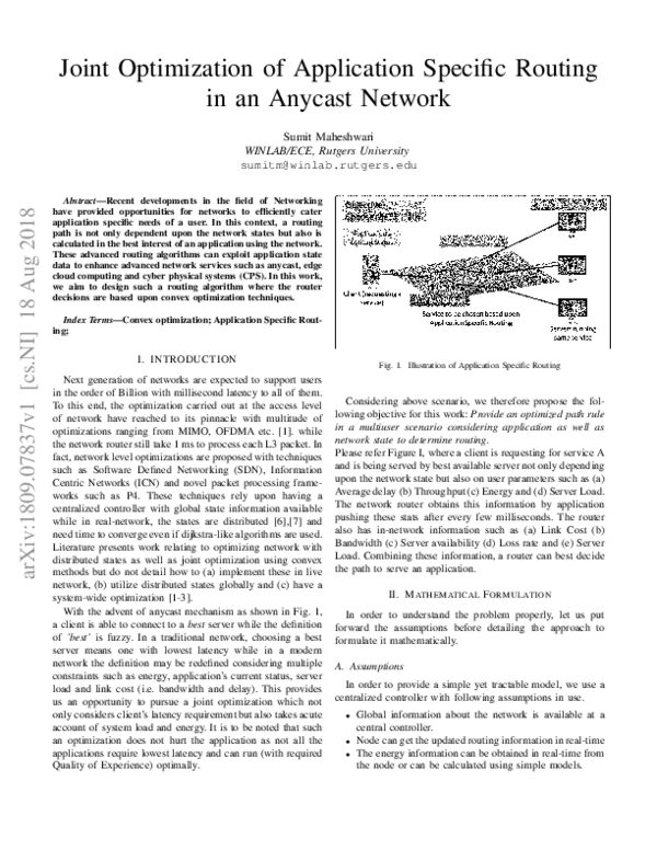 (PDF) Joint Optimization of Application Specific Routing in an Anycast Network