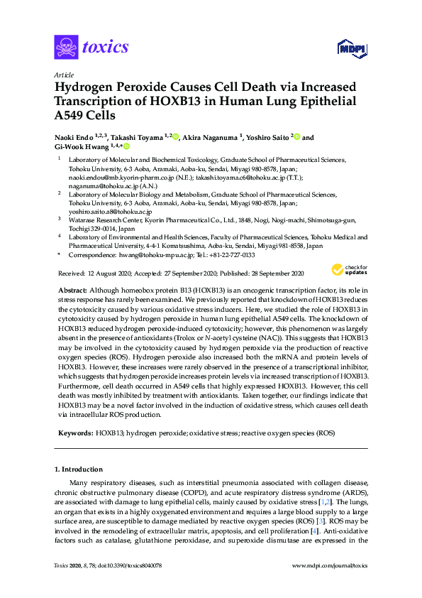 (PDF) Hydrogen Peroxide Causes Cell Death via Increased Transcription ...