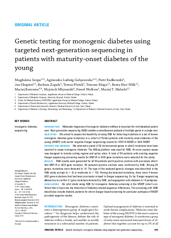 (PDF) Genetic testing for monogenic diabetes using targeted next ...