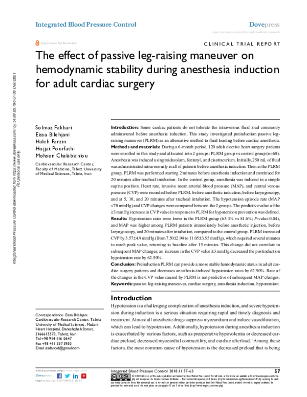 (PDF) The effect of passive leg-raising maneuver on hemodynamic ...