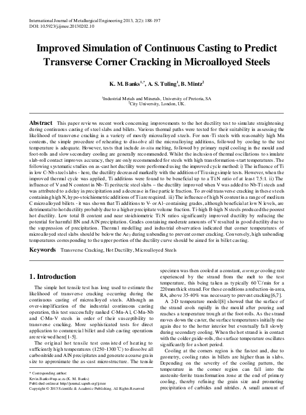Pdf Improved Simulation Of Continuous Casting To Predict Transverse Corner Cracking In