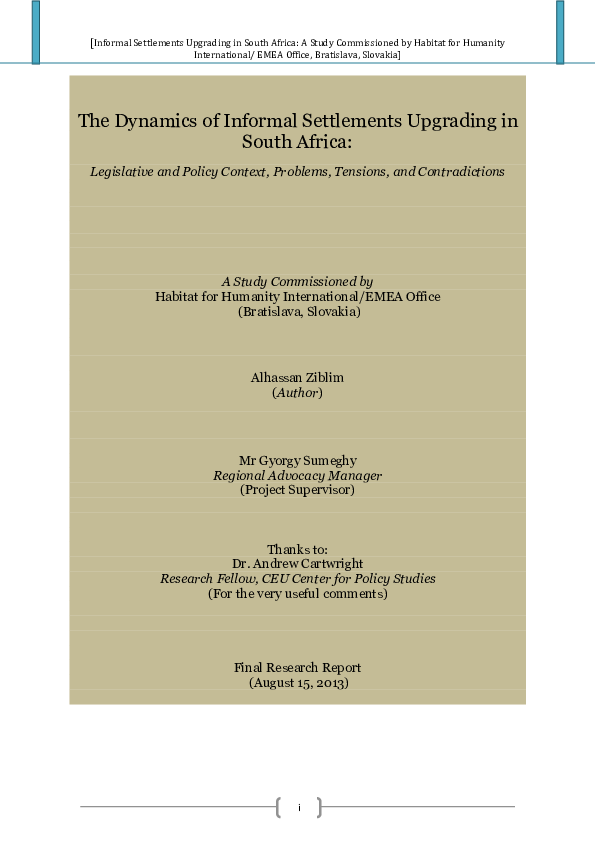 (PDF) The Dynamics of Informal Settlements Upgrading in South Africa
