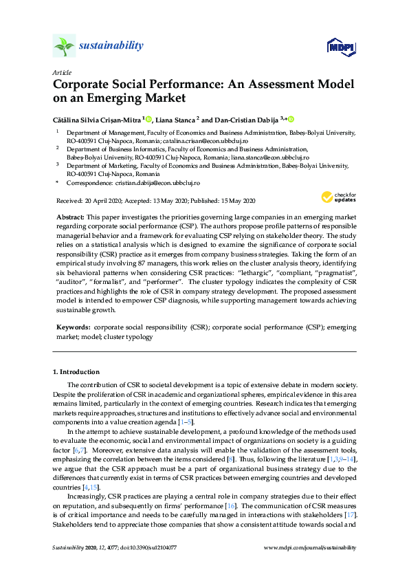 (PDF) Corporate Social Performance: An Assessment Model on an Emerging ...