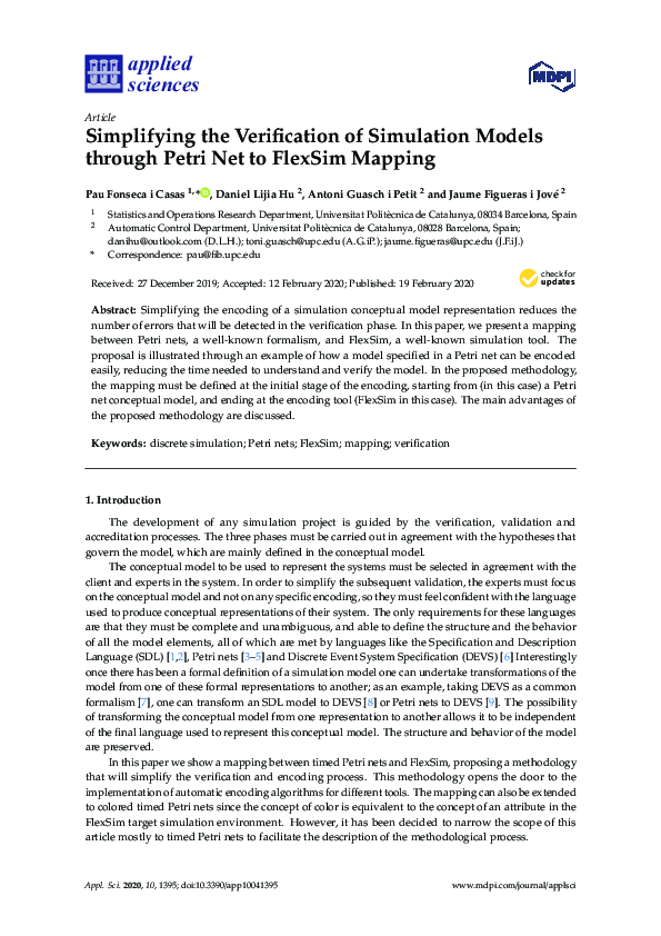 (PDF) Simplifying the Verification of Simulation Models through Petri Net to FlexSim Mapping