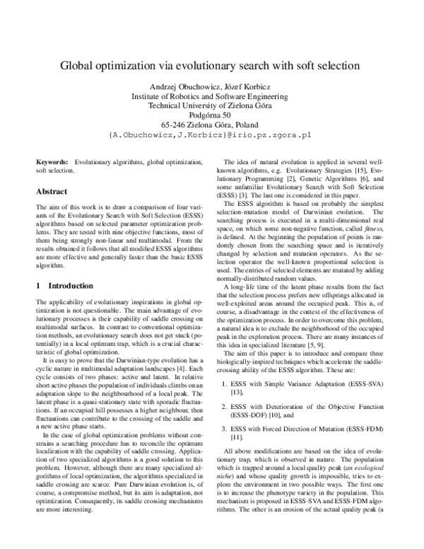 (PDF) Global optimization via evolutionary search with soft selection