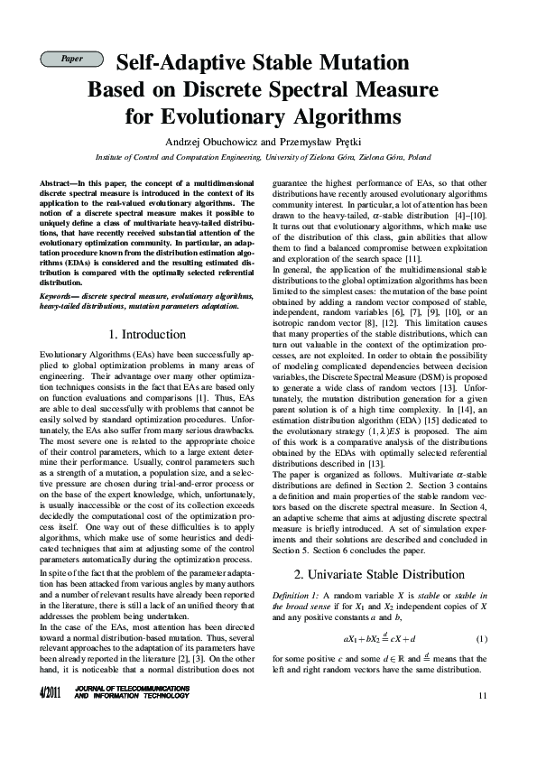 (PDF) Self-Adaptive Stable Mutation Based on Discrete Spectral Measure for Evolutionary Algorithms