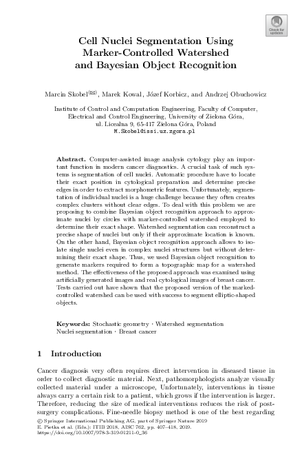 Pdf Cell Nuclei Segmentation Using Marker Controlled Watershed And Bayesian Object Recognition