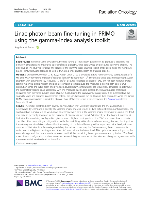 (PDF) Linac photon beam fine-tuning in PRIMO using the gamma-index analysis toolkit