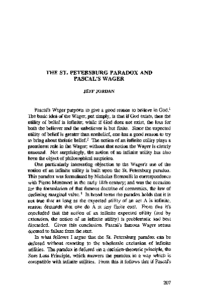 (PDF) The St. Petersburg paradox and Pascal's Wager
