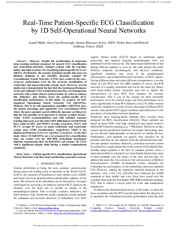 Pdf Real Time Patient Specific Ecg Classification By 1d Convolutional Neural Networks Moncef