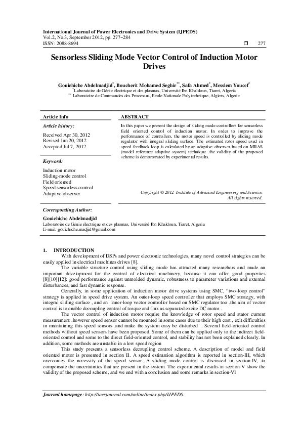 Pdf Sensorless Sliding Mode Vector Control Of Induction Motor Drives