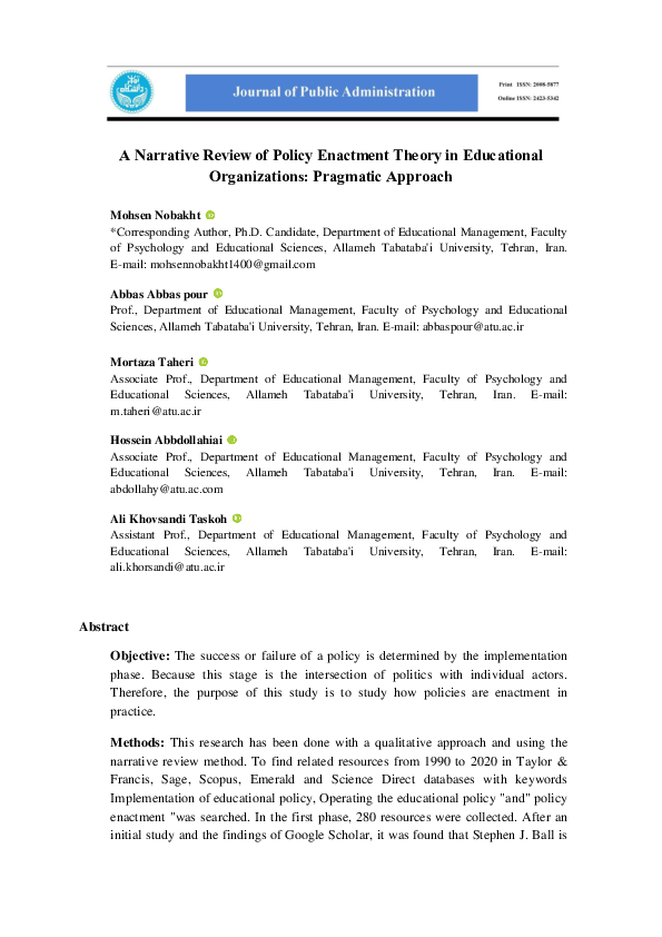 (PDF) A Narrative Review of Policy Enactment Theory in Educational ...