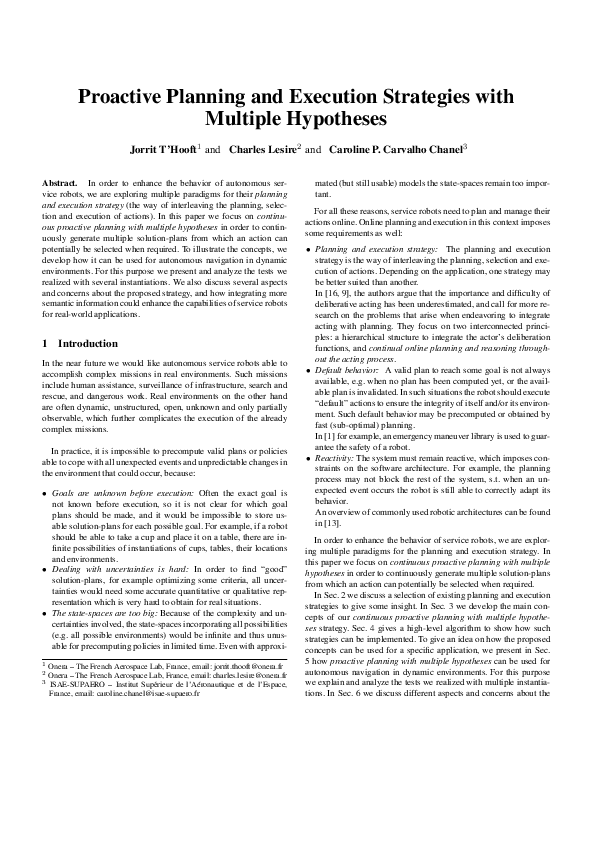 (PDF) Proactive Planning and Execution Strategies with Multiple Hypotheses