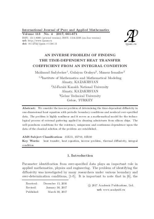 (PDF) An Inverse Problem of Finding the Time-Dependent Heat Transfer ...