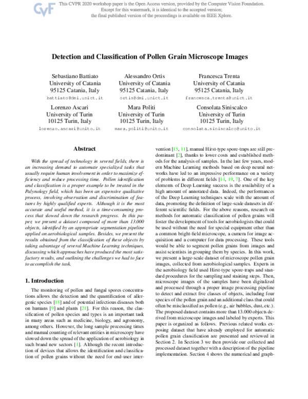 (PDF) Detection and Classification of Pollen Grain Microscope Images