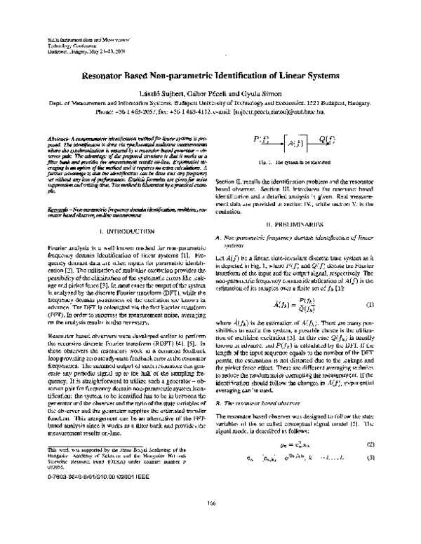 Pdf Resonator Based Non Parametric Identification Of Linear Systems