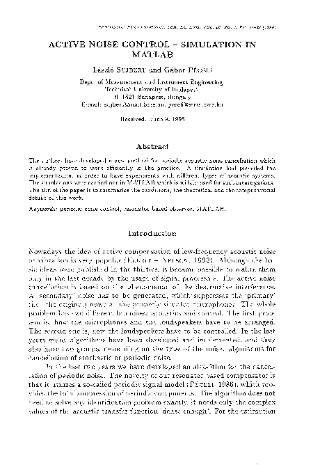 (PDF) Active noise control-simulation in Matlab