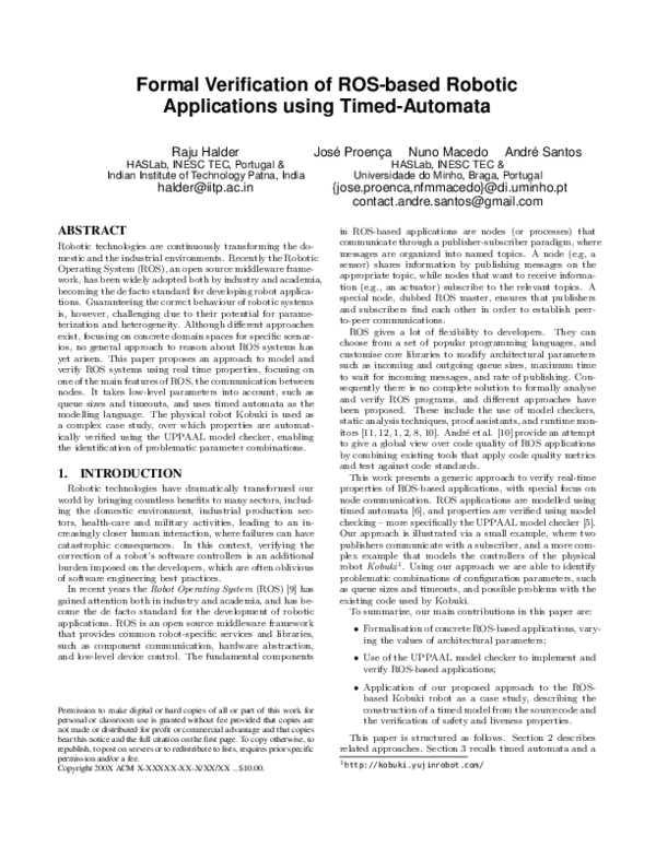 Pdf Formal Verification Of Ros Based Robotic Applications Using Timed