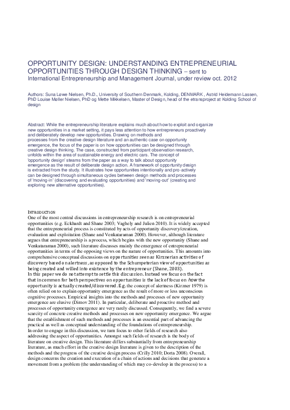 (PDF) Opportunity Design: Understanding Entrepreneurial Opportunities ...