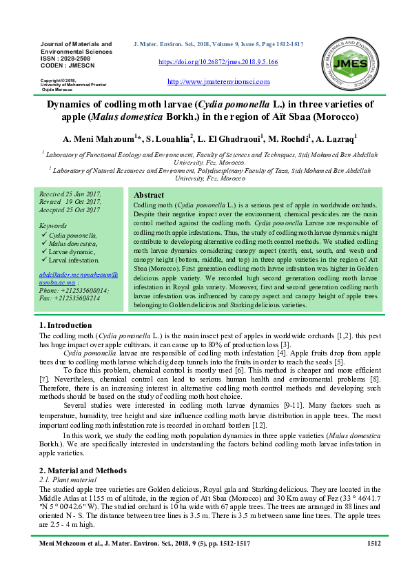 (PDF) Dynamics of codling moth larvae ( Cydia pomonella L . ) in three ...