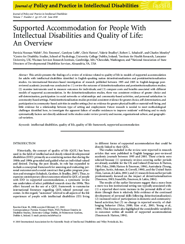 (PDF) Supported Accommodation for People With Intellectual Disabilities ...