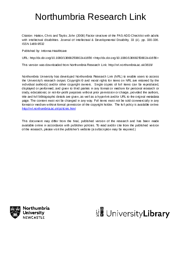 (PDF) Reevaluating PAS-ADD Checklist Factor Structure