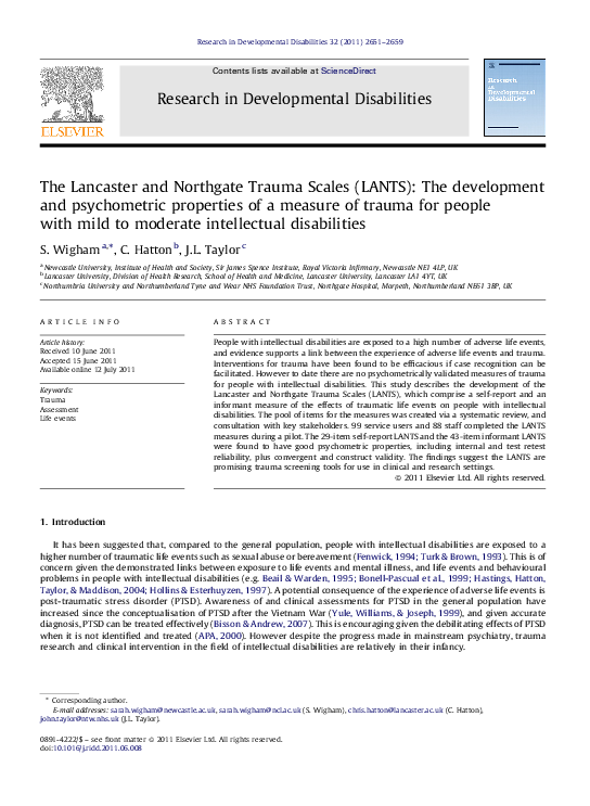 (PDF) The Lancaster and Northgate Trauma Scales (LANTS): The ...