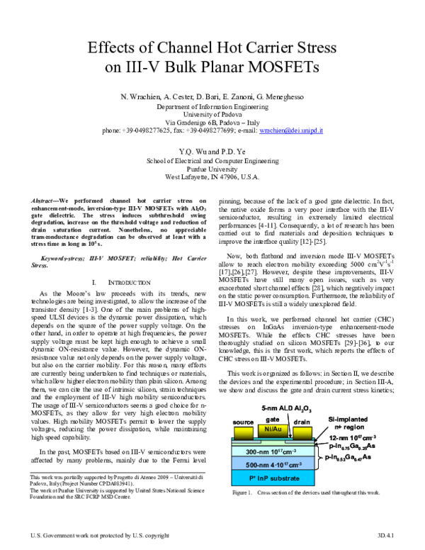 (PDF) Effects of channel hot carrier stress on III–V bulk planar MOSFETs