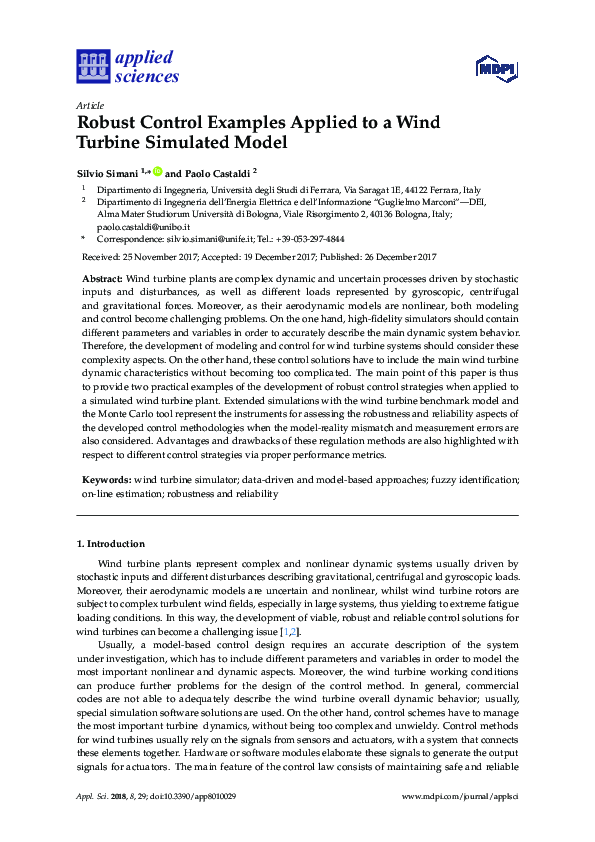 (PDF) Robust Control Examples Applied to a Wind Turbine Simulated Model