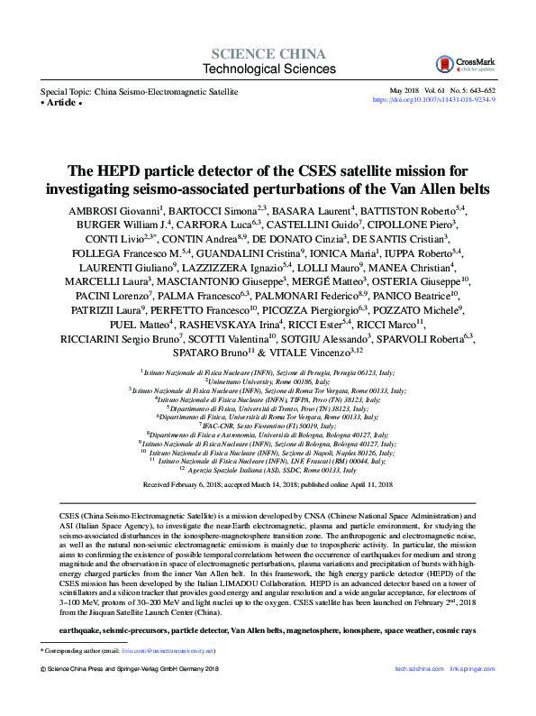 (PDF) The HEPD particle detector of the CSES satellite mission for ...