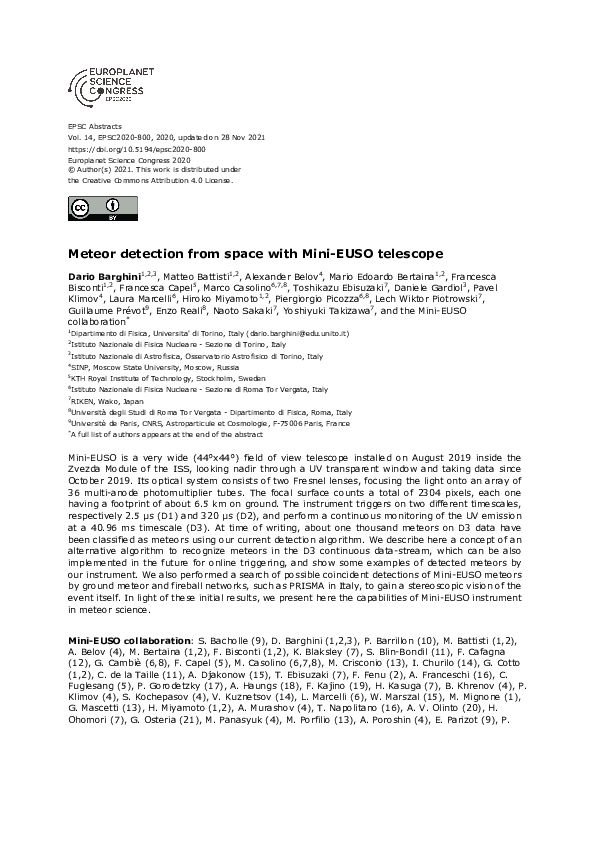 (PDF) Meteor detection from space with Mini-EUSO telescope