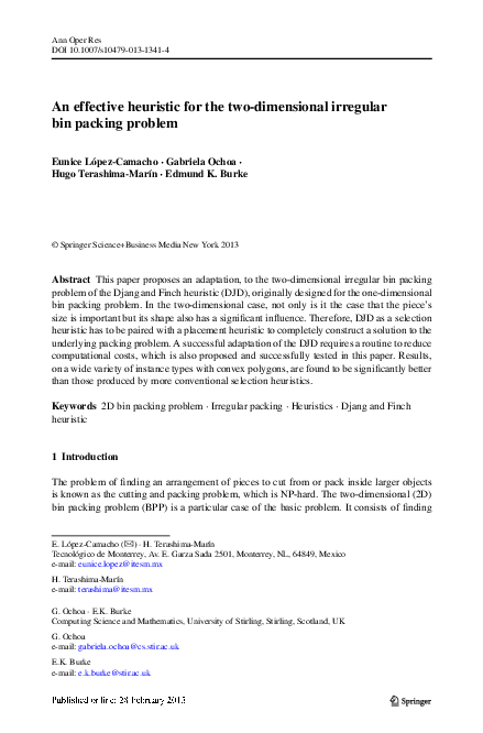 Pdf An Effective Heuristic For The Two Dimensional Irregular Bin Packing Problem