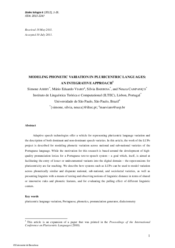 (PDF) Modeling phonetic variation in pluricentric languages: an integrative approach