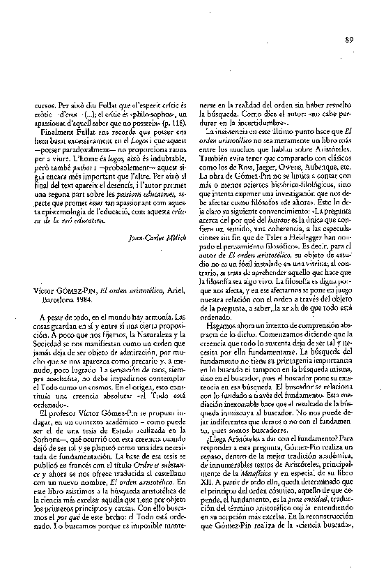 (PDF) Víctor GÓMEZ-PIN, El orden aristotélico