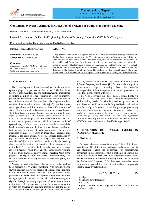 Pdf Continuous Wavelet Technique For Detection Of Broken Bar Faults In Induction Machine