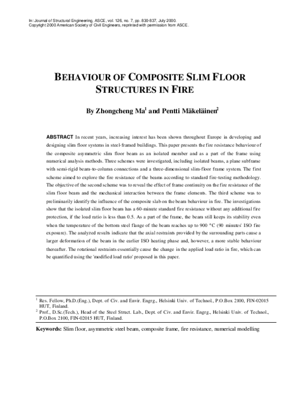 (PDF) Behavior of Composite Slim Floor Structures in Fire | Zhongcheng ...