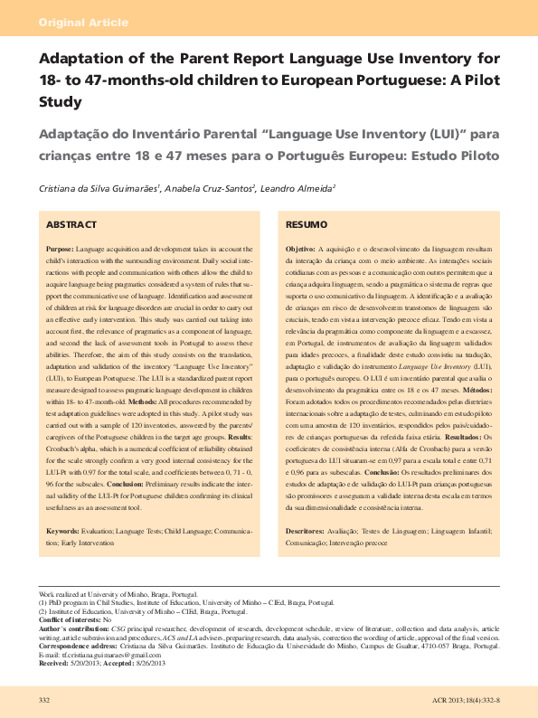 (PDF) 18- to 47-months-old children to European Portuguese: A Pilot ...