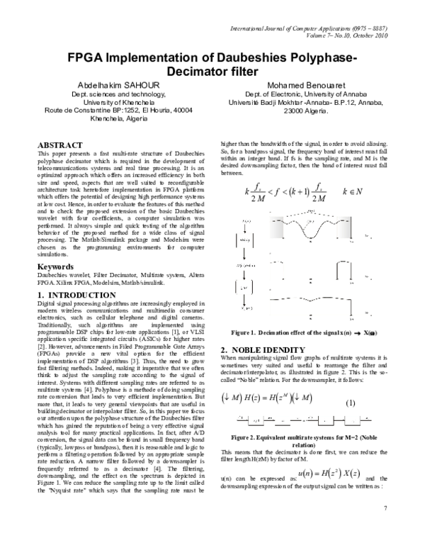 (PDF) FPGA Implementation of Daubeshies Polyphase- Decimator