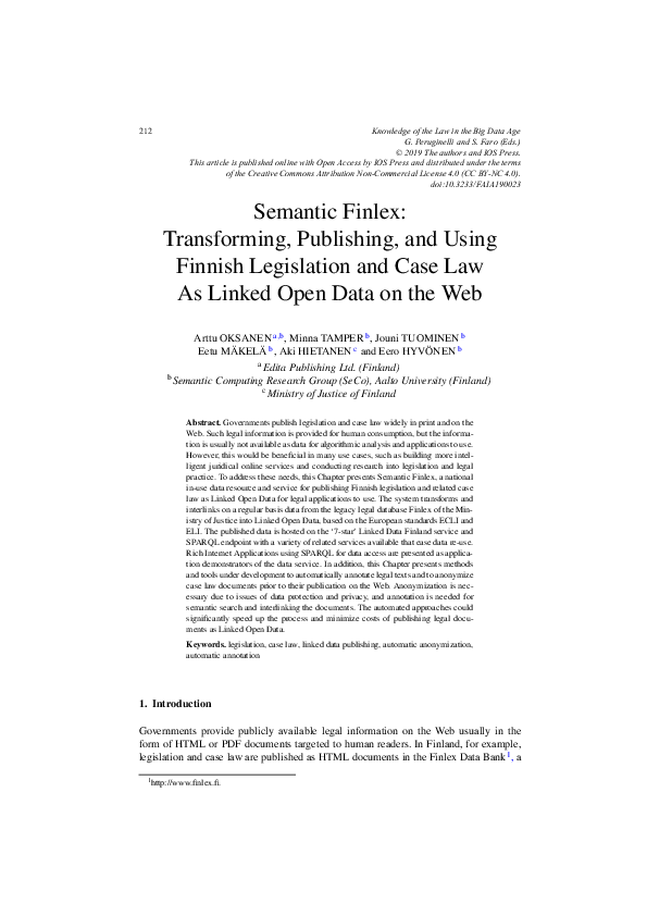(PDF) Semantic Finlex: Transforming, Publishing, and Using Finnish ...