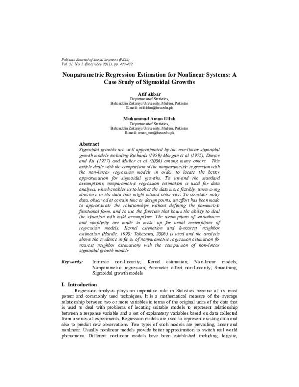 Pdf Nonparametric Regression Estimation For Nonlinear Systems A Case
