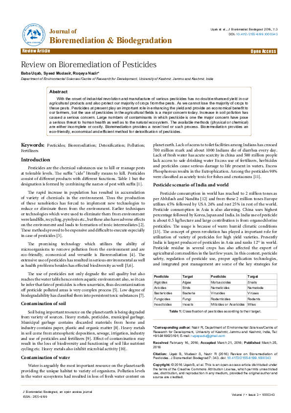 (PDF) Review on Bioremediation of Pesticides