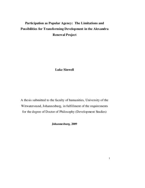 (PDF) Participation as popular agency: the limitations and ...