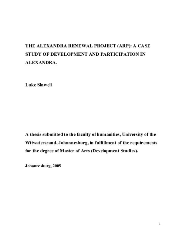 (PDF) The Alexandra Renewal Project (ARP): A case study of development ...