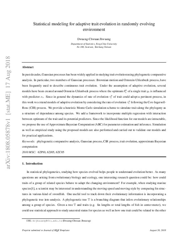 (PDF) Statistical modeling for adaptive trait evolution in randomly ...