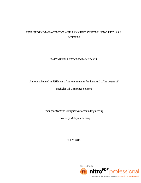 (PDF) Inventory management and payment system using RFID as a medium